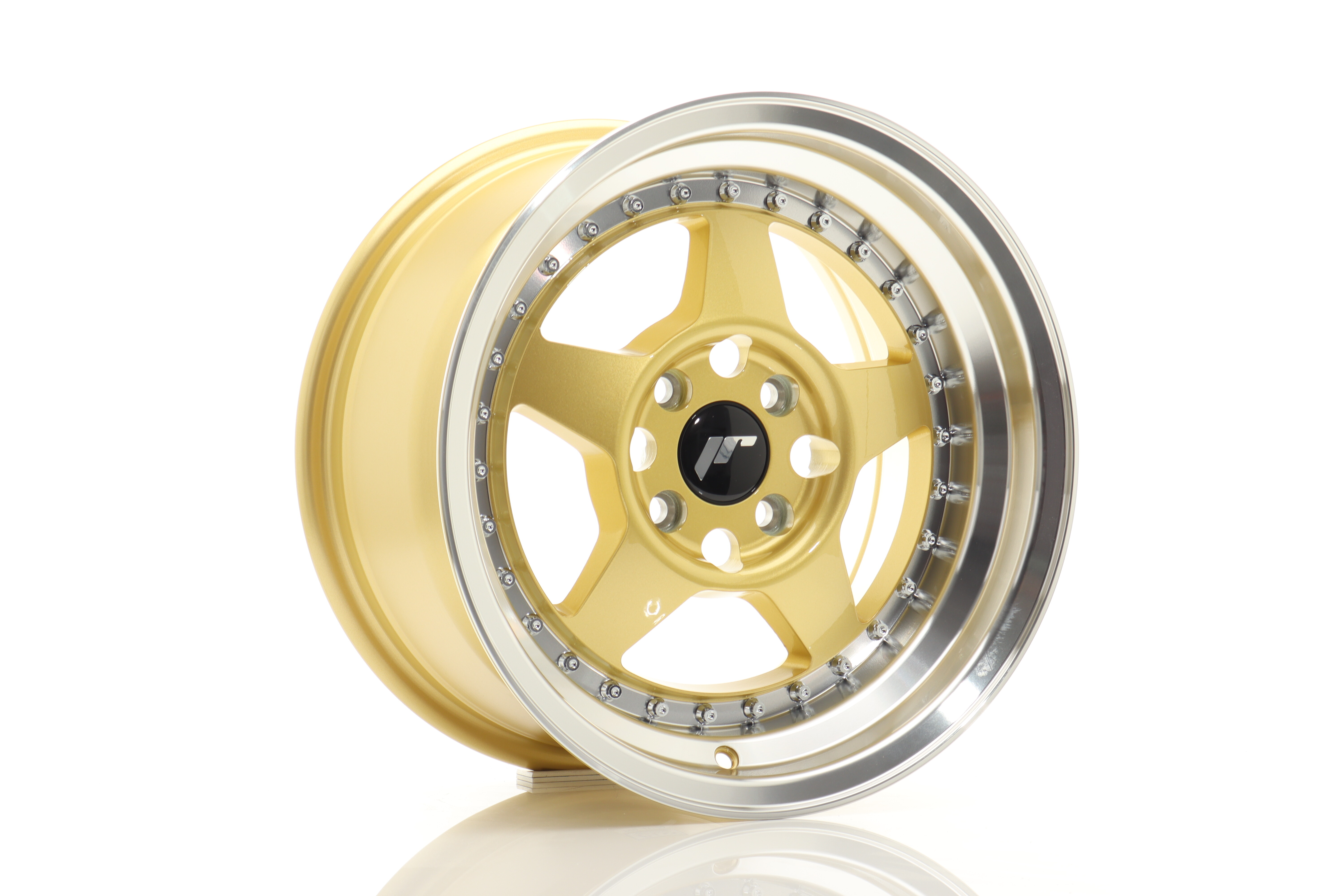 JR Wheels JR6 15x8 4x100 Gold w/Machined Lip | ModeView