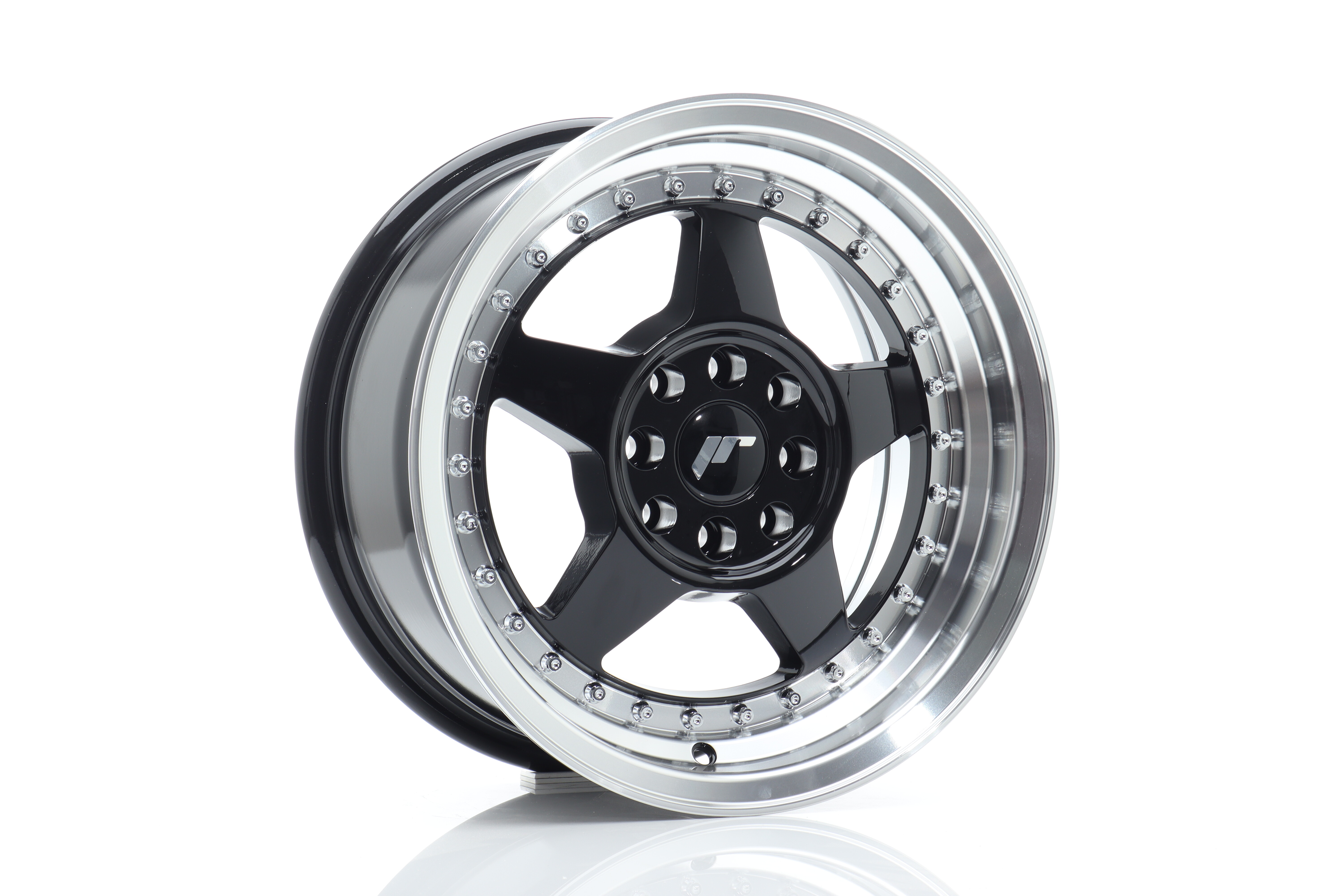 JR Wheels JR6 15x7 4x100/108 Gloss Black w/Machined Lip | ModeView