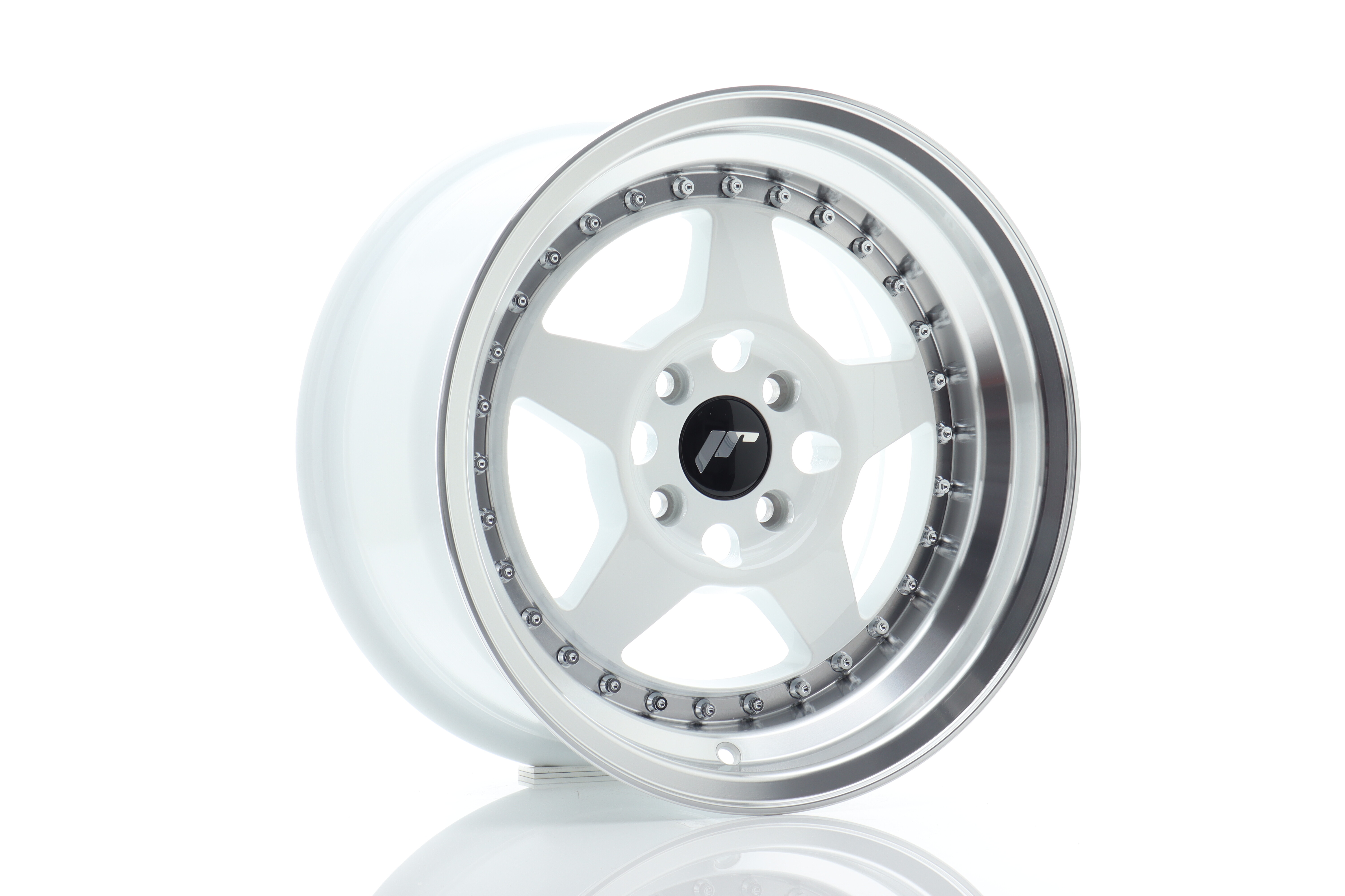 JR Wheels JR6 15x8 4x100 White w/Machined Lip | ModeView